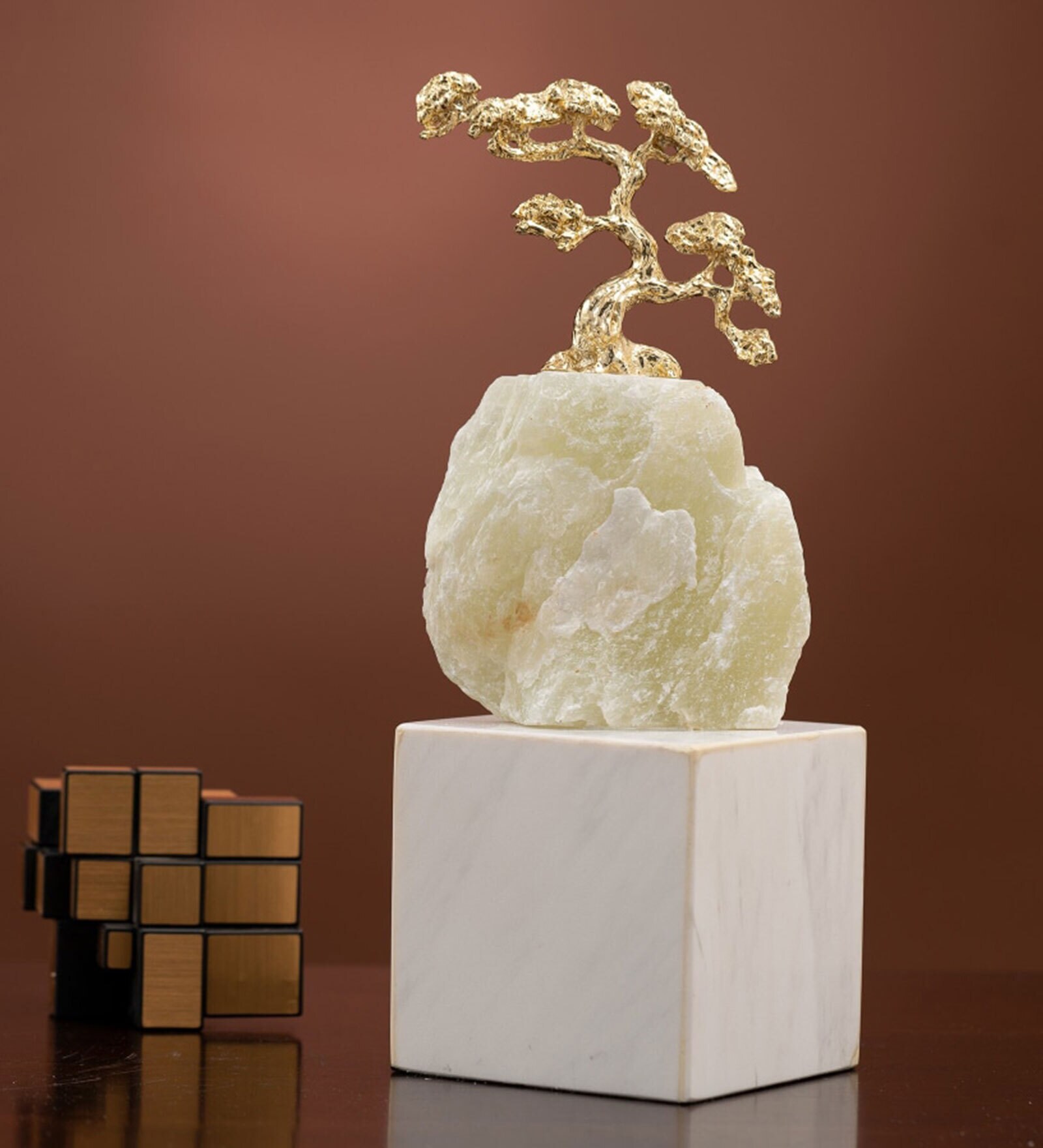 Buy Gold & White Natural Spar Stone Table Showpiece by La Muse at 16% ...
