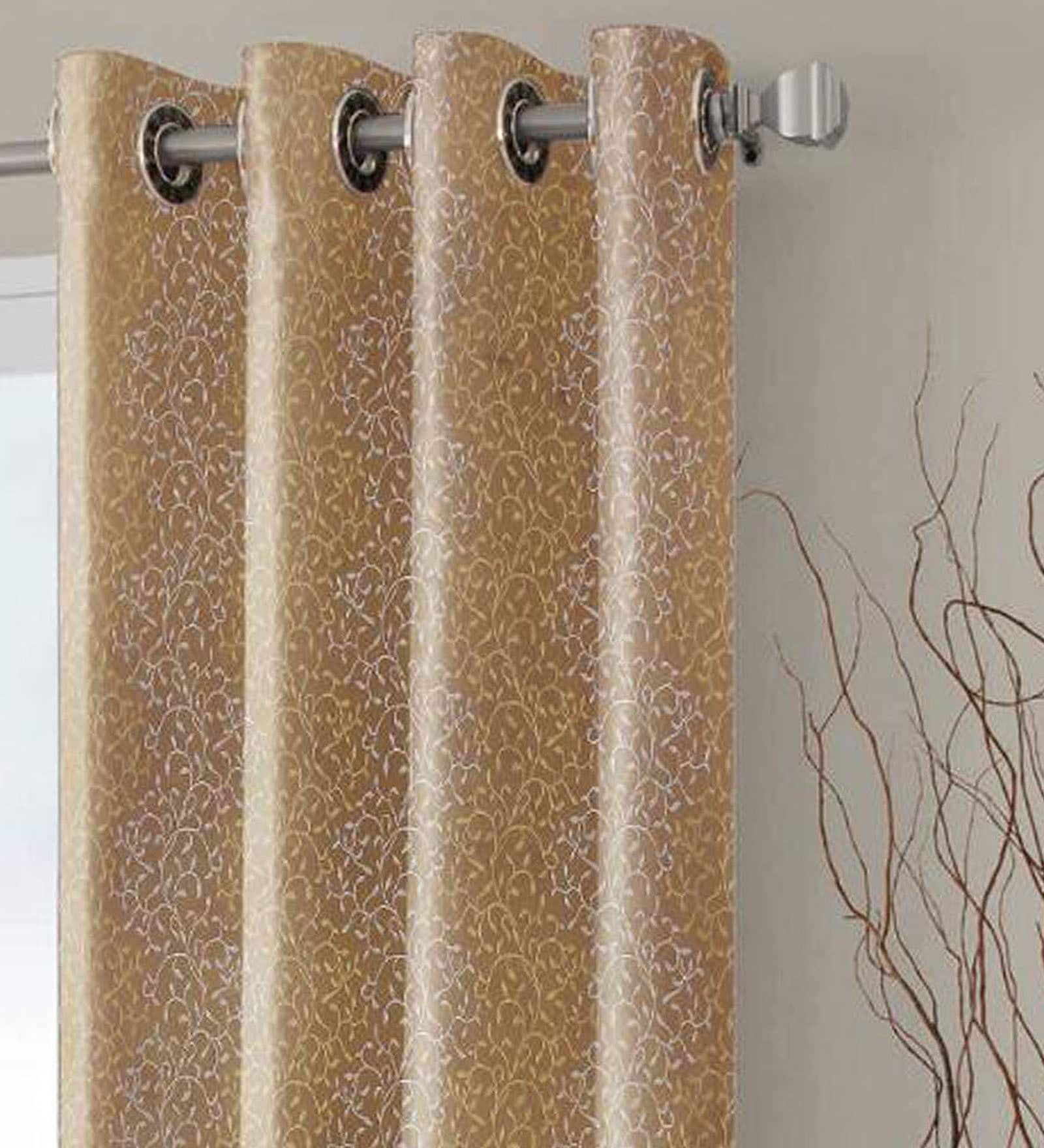 Buy Gold 100% Premium Fabric Floral Self Design Window Curtain by ...