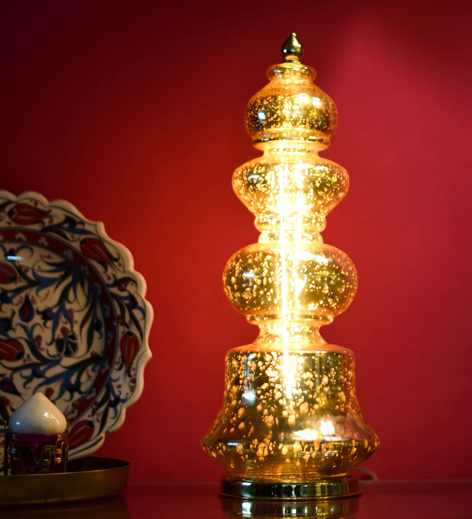 Buy Gold Glass Shade Table Lamp with Gold Base at 14% OFF by Sahil ...