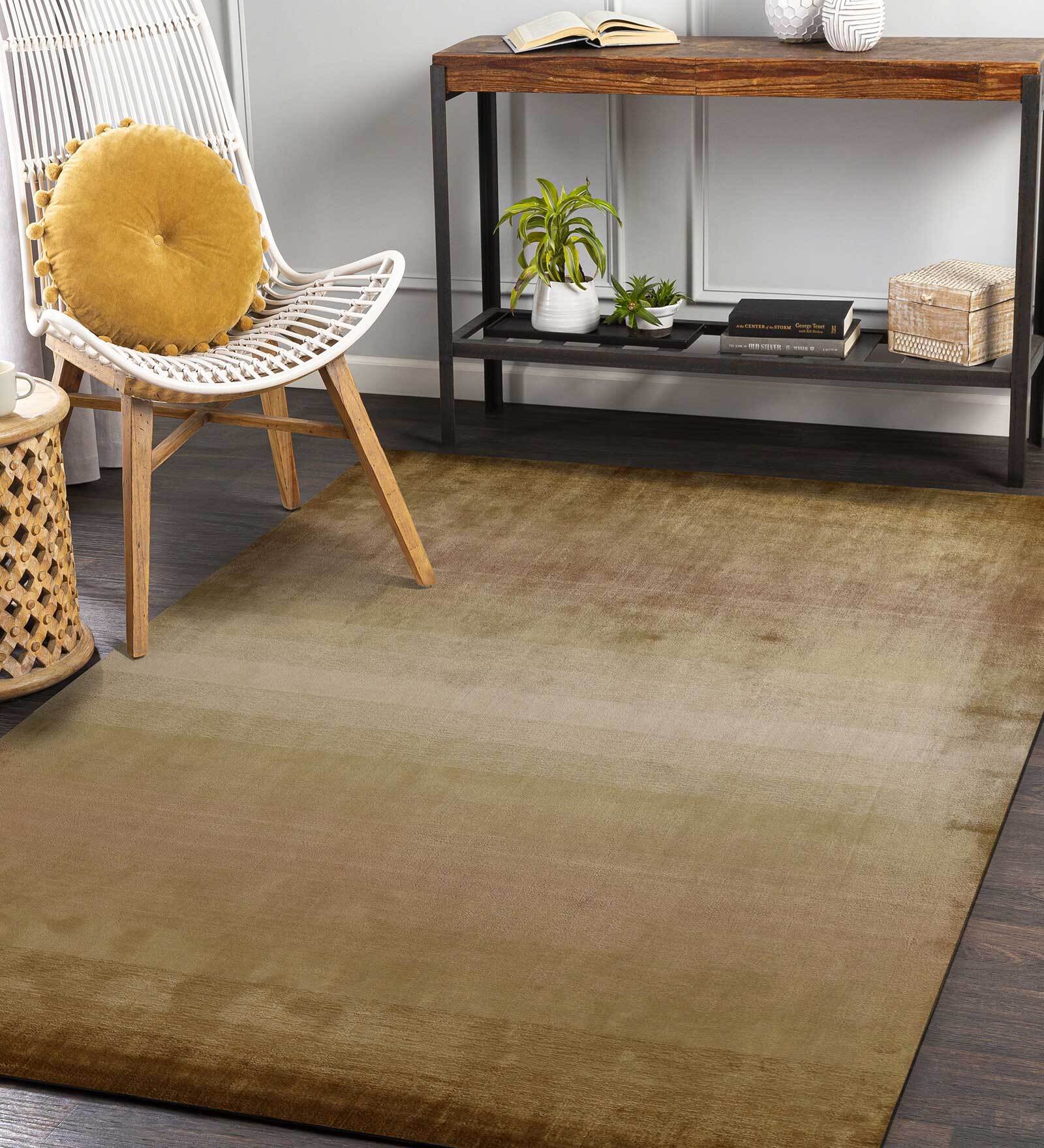 Buy Gold Abstract Blended Silk 5 ft x 7 ft Flat Weave Carpet by QAALEEN ...