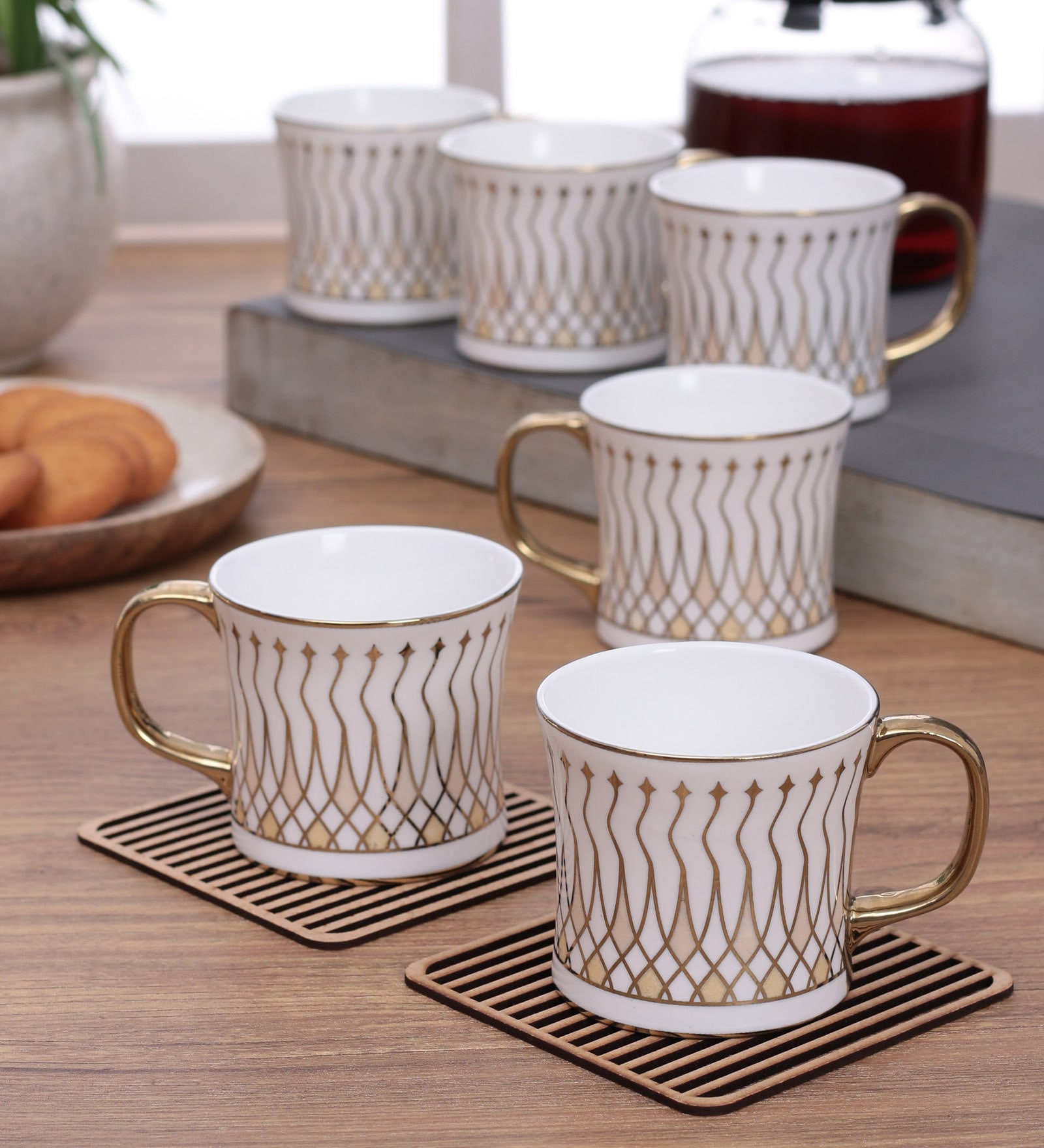 Buy 150 ML Gold Bone China Cups Set of 6 by Clay Craft Online - Cups ...