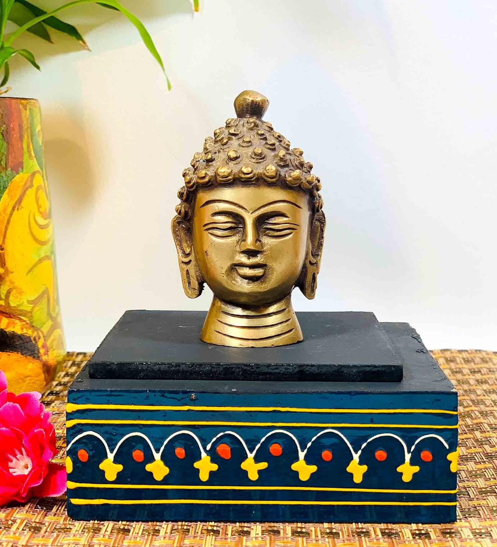 Buy Gold Brass Brass Engraved Buddha Head Idol by Suriti The Culture ...