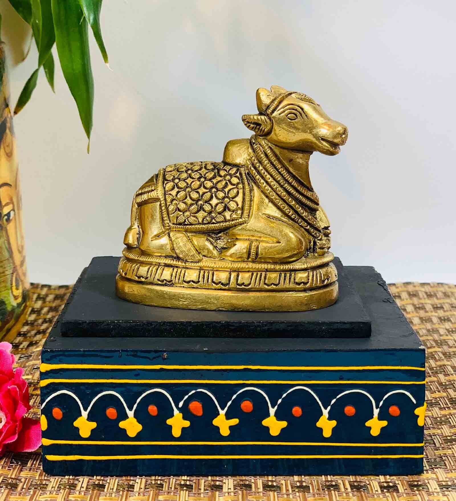 Buy Gold Brass Brass Engraved Nandi Idol by Suriti The Culture Shop at ...