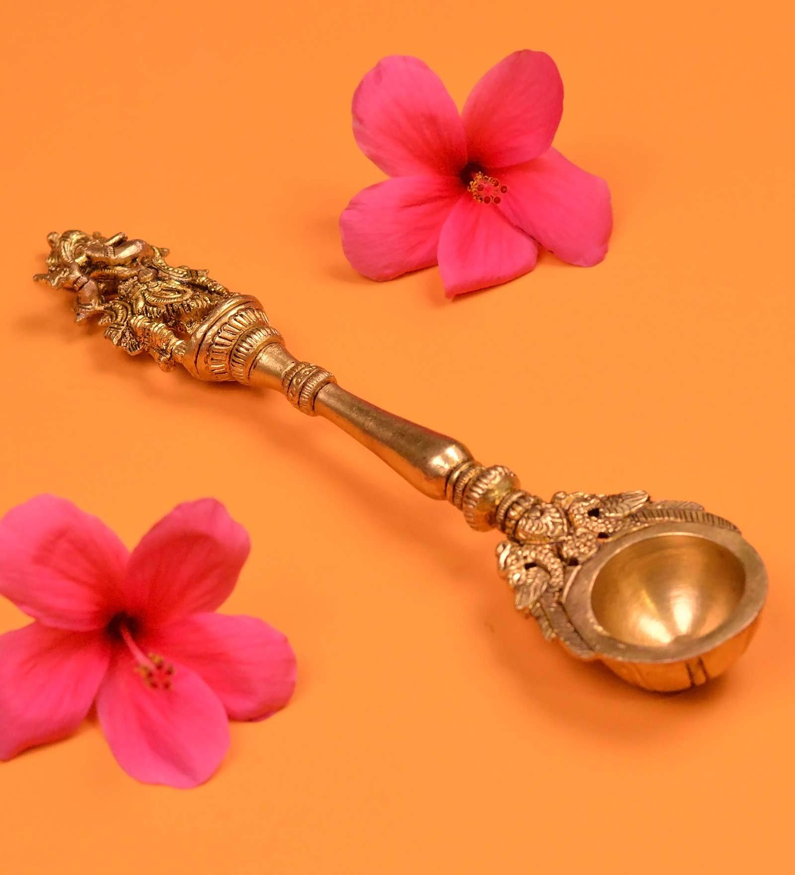 Buy Gold Brass Krishna Spoon for Pouring Ghee in Havan Kund by Ekaa at ...