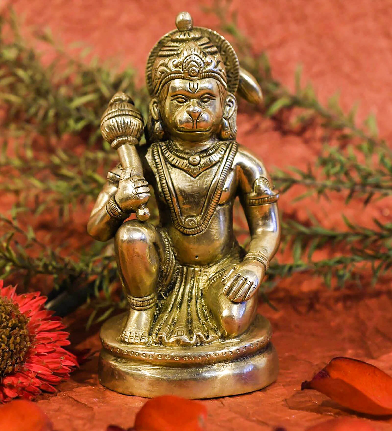 Buy Gold Brass Lord Hanuman Statue by CraftVatika Online - Hanuman ...