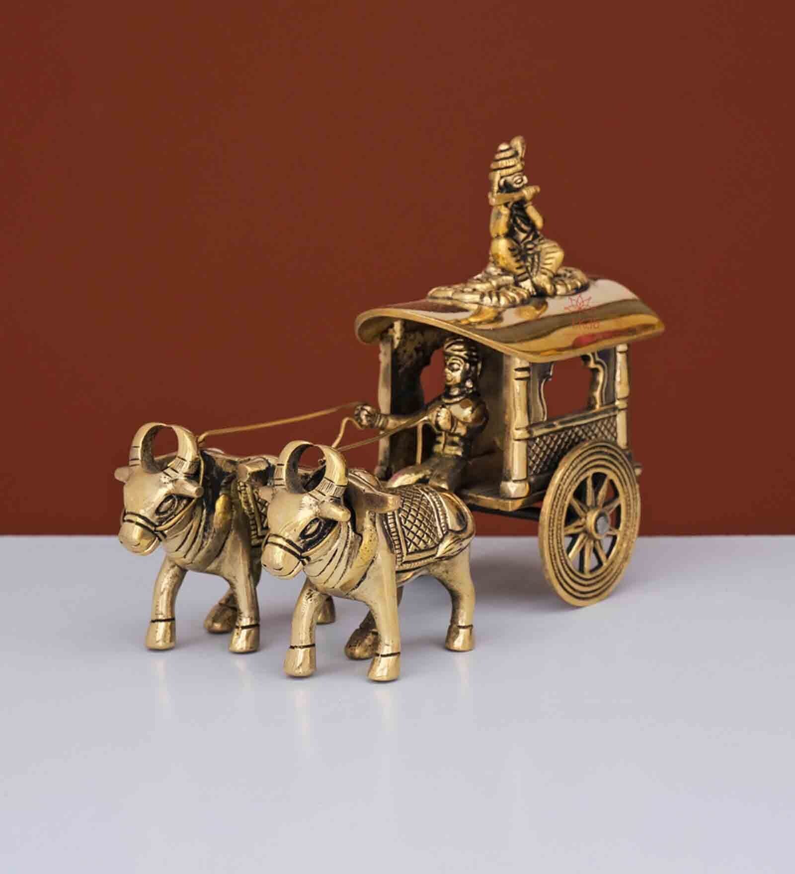 Buy Gold Brass Lord Krishna Bullock Cart with Double Bull at 11% OFF by ...
