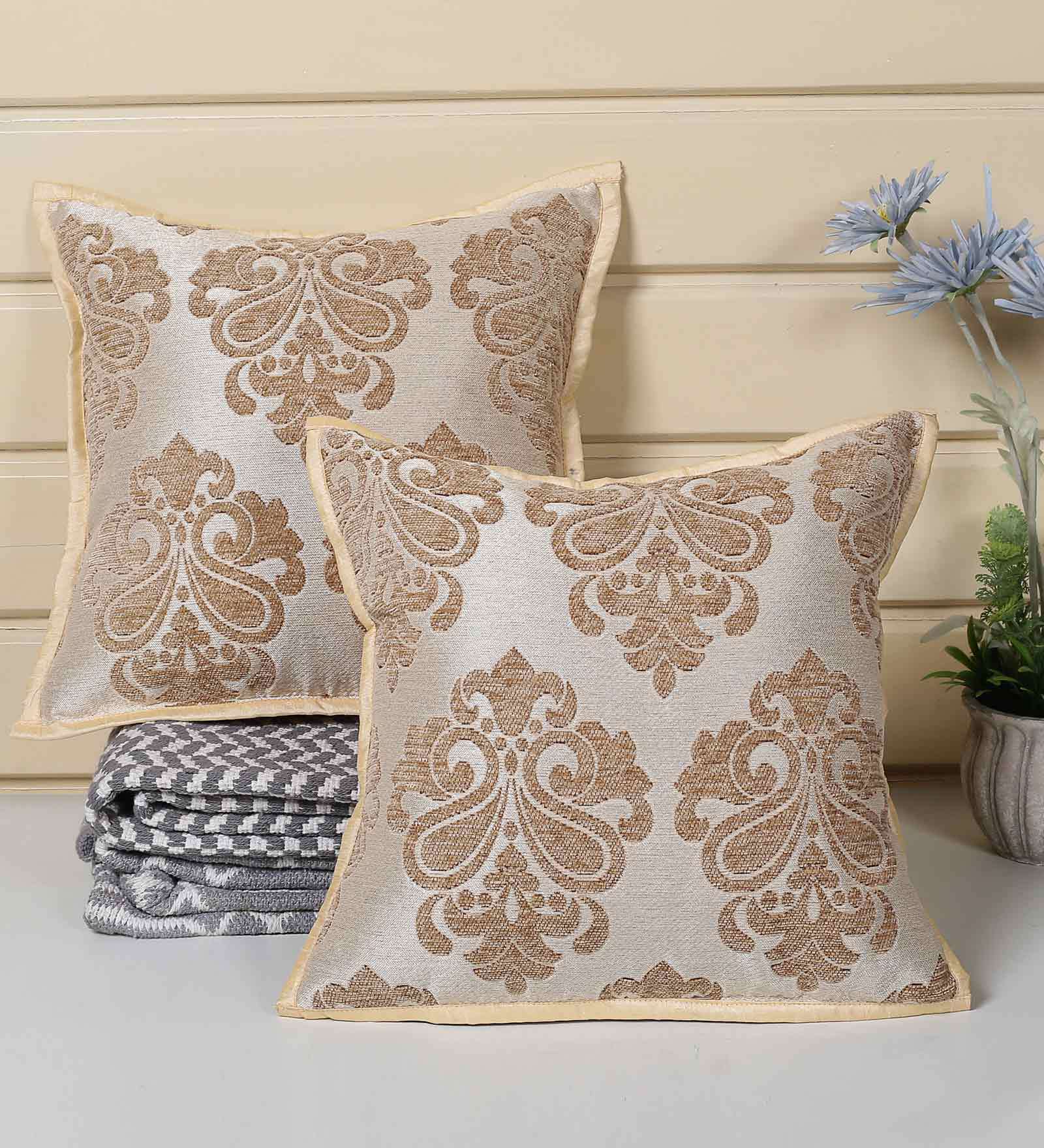 Buy Gold Traditional Cotton 16 x 16 Inch Cushion Covers (Set of 2) by ...