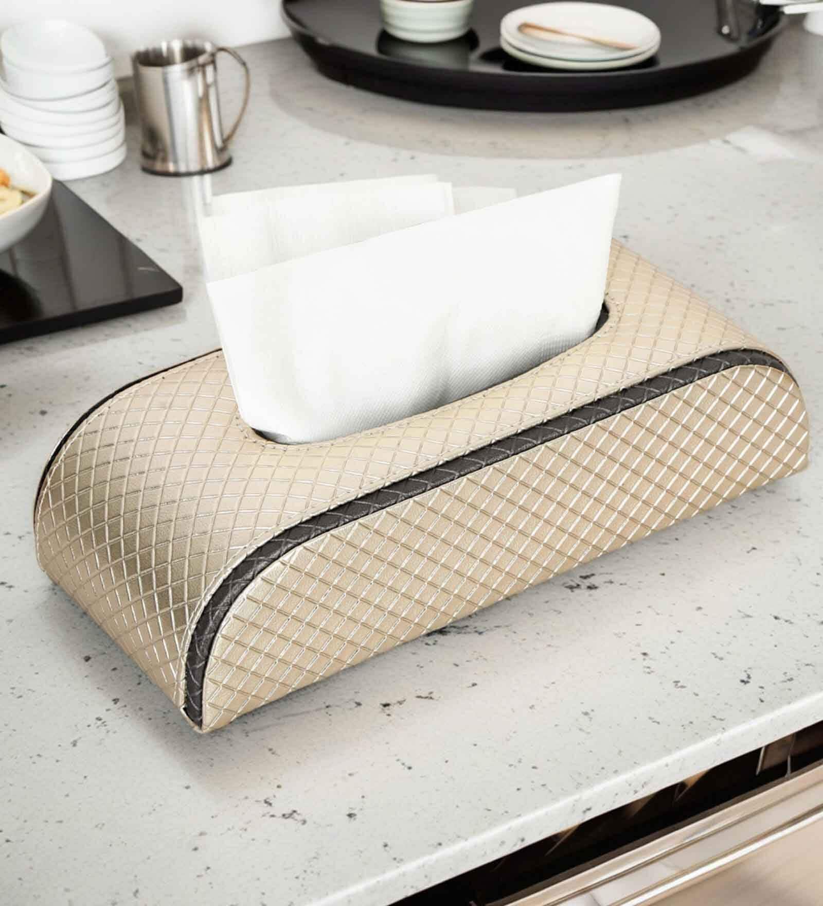 Buy Gold Leatherette & Wood Curve Tissue Paper Box at 24% OFF by The ...