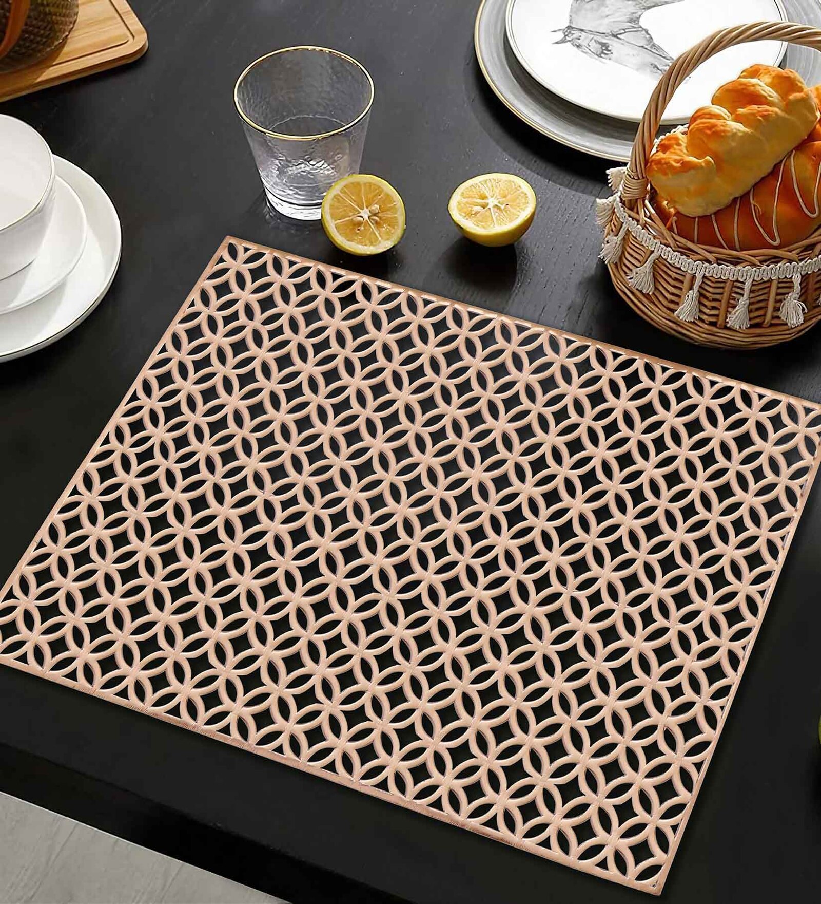 Buy Gold Flower Multicolor (17.5 X 12 ) Leatherette (Set of 6) Table ...