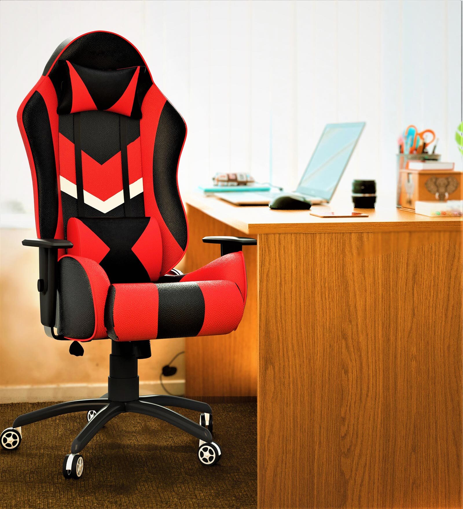 Buy Gold Leatherette Gaming Chair in Red & Black Colour at 59% OFF by ...