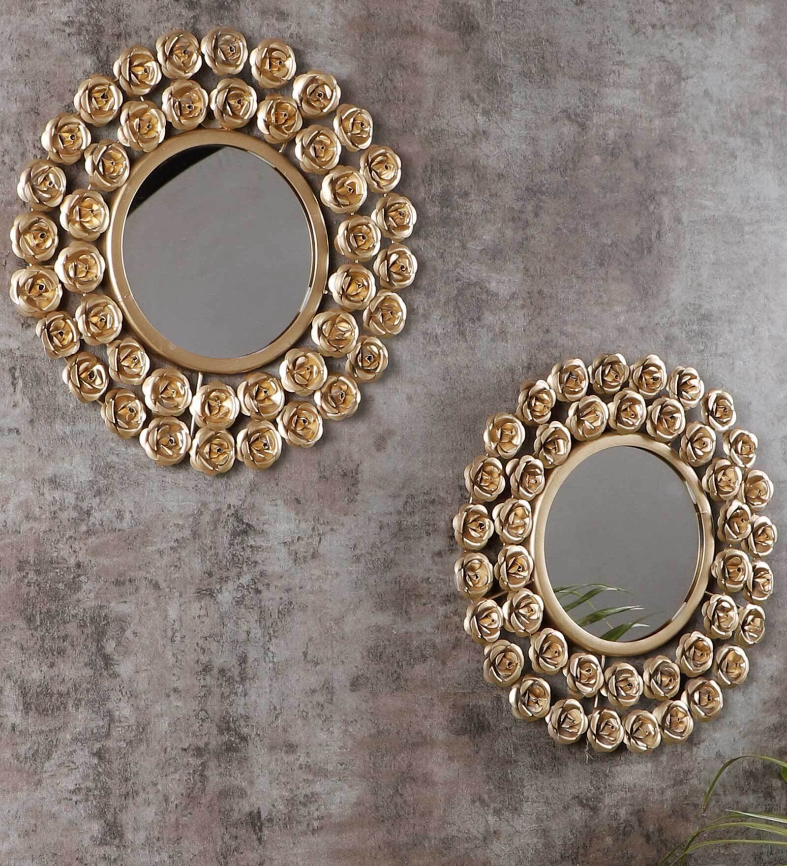 Buy Gold Rose Mirror Set of 2 at 37% OFF by Amaya Decors | Pepperfry