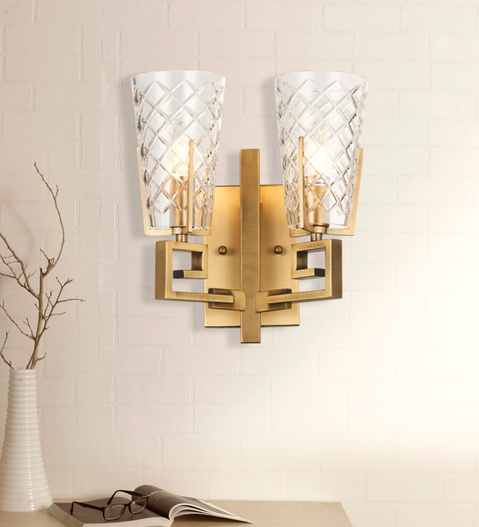Buy Gold Glass & Metal Estelle Double Wall Light by Jainsons Emporio at ...