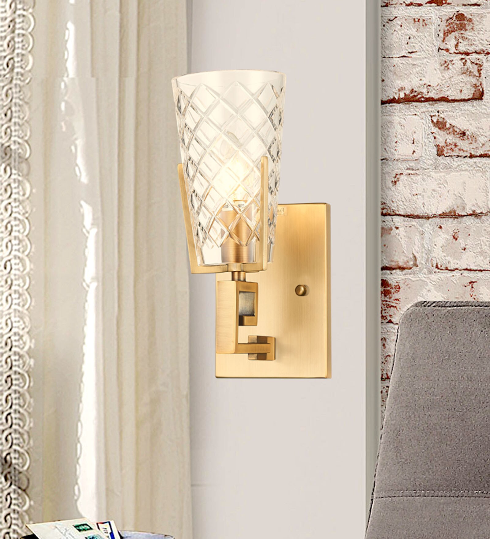 Buy Gold Glass & Metal Estelle Single Wall Light by Jainsons Emporio at ...