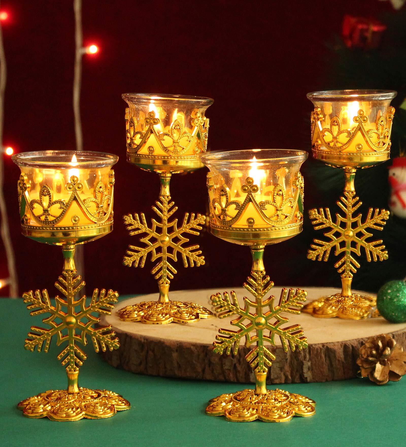 Buy Gold Glass Set Of 4 Votive Tealight Candle Holder With Stand By ...