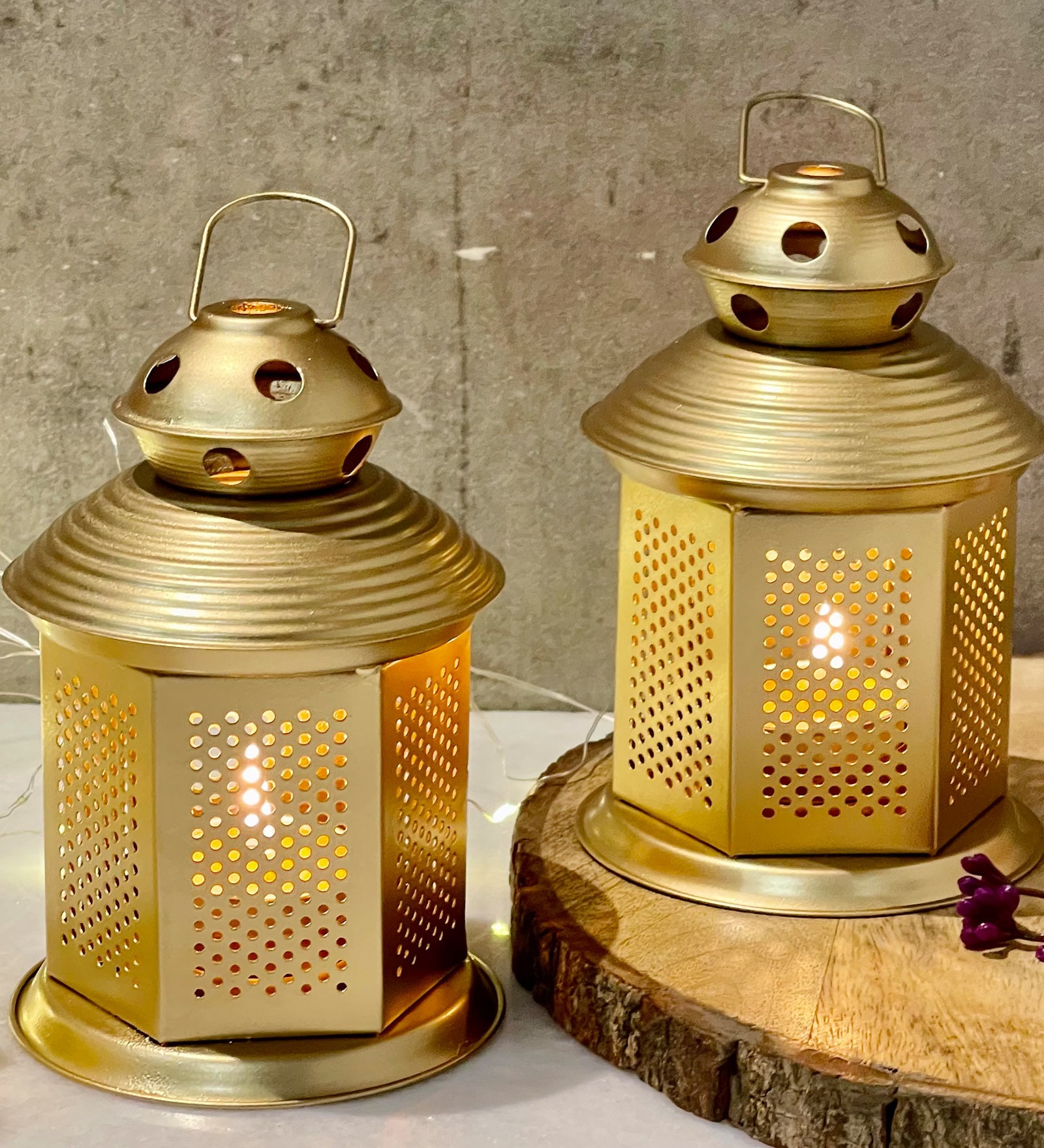 Buy Darneil Lanterns (Set Of 2) Gold Metal Hanging Tea Light Holder at 38% OFF by Urban Born ...