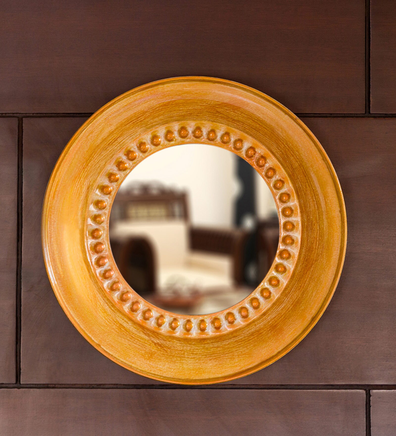 Buy Gold Iron Hammered Reflections Round Shaped Wall Mirror at 48% OFF ...