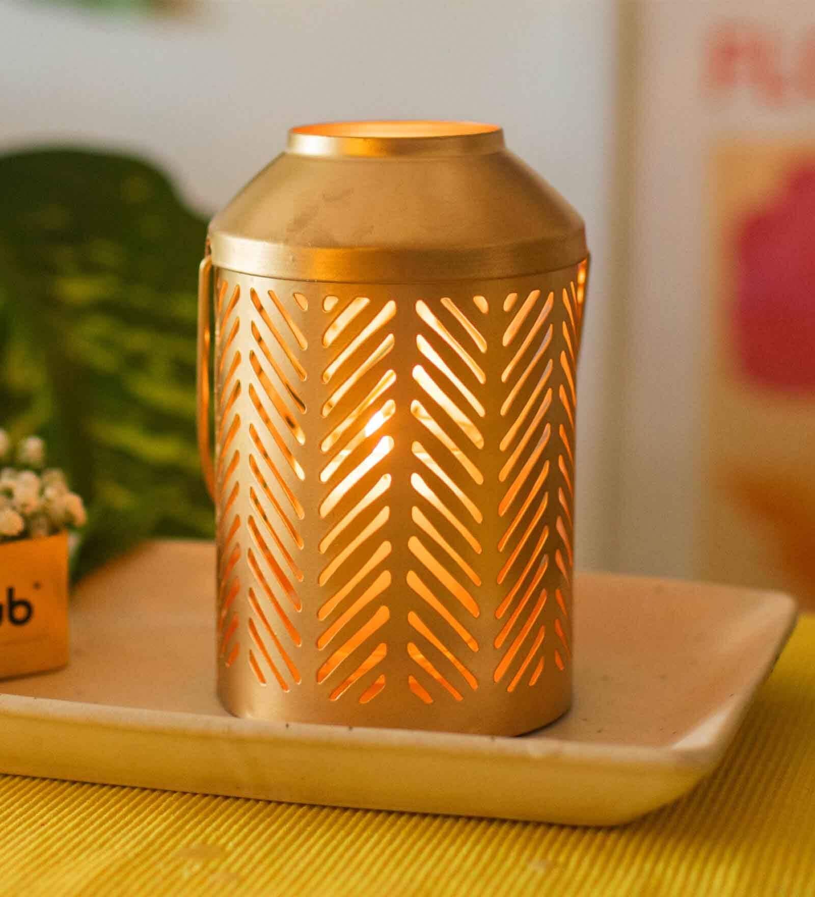 Buy Gold Iron Jaali Leaf Lantern at 31% OFF by 10Club | Pepperfry