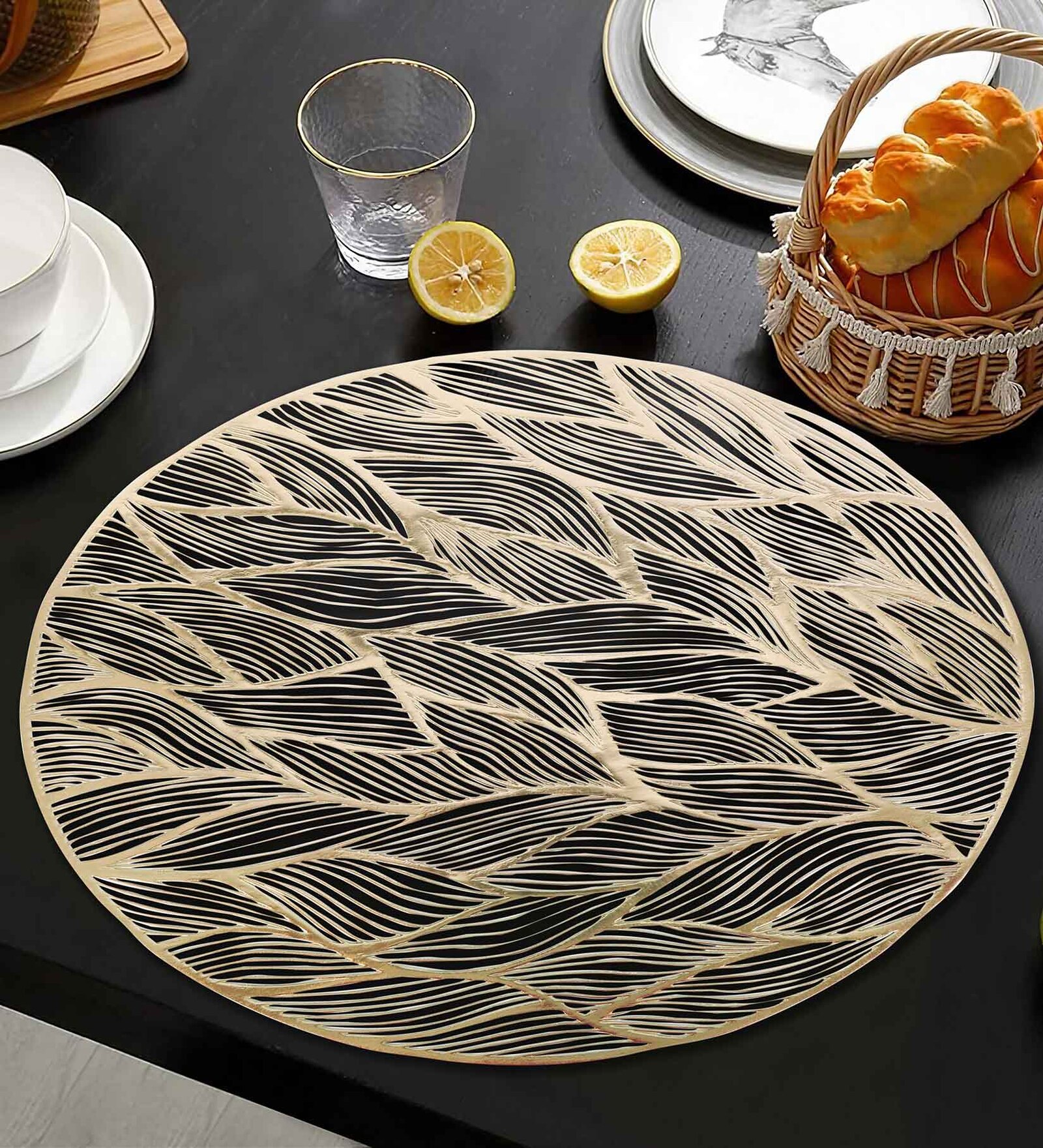 Buy Gold Leaf Multicolor (14.5 Dia) Leatherette (Set of 6) Table ...