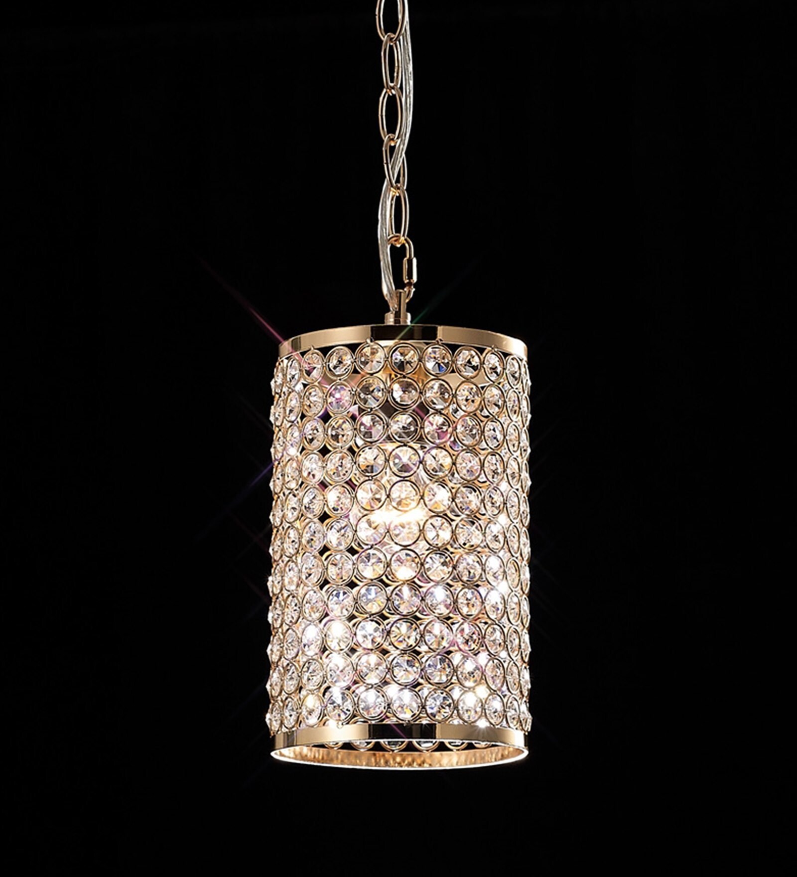 Buy Gold Metal and Crystal Cylinder Shape Pendant Light by The Light ...