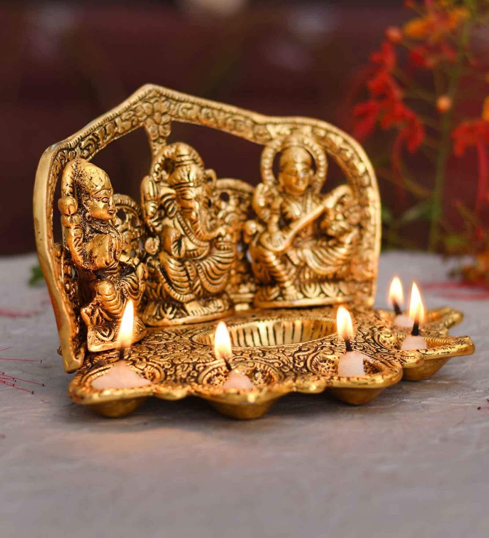 Buy Gold Metal Diya at 23% OFF by CraftVatika | Pepperfry