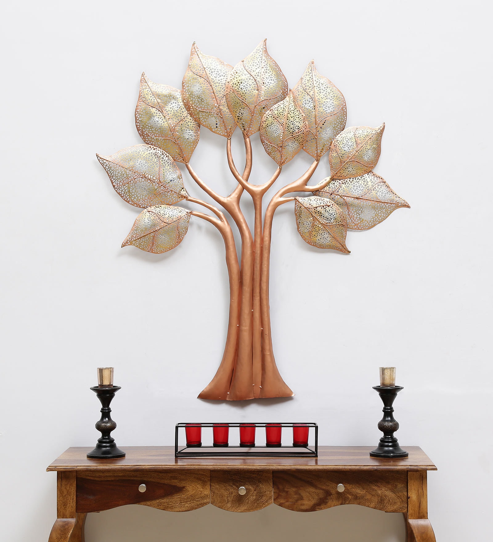 Buy Wrought Iron Decorative Tree Wall Art With LED In Gold By Malik ...