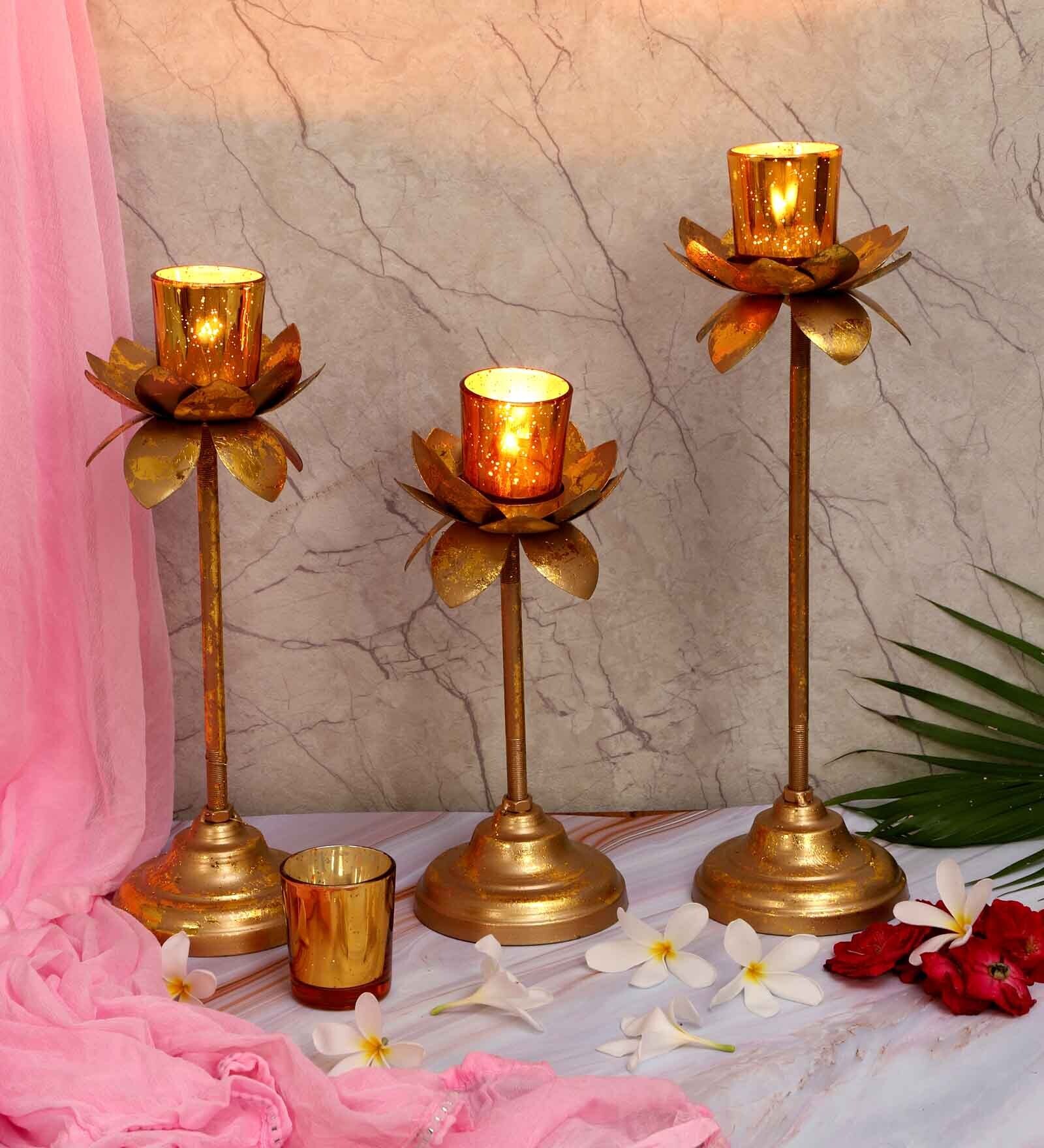 Buy Three Layer Lotus With 4 Gold Glass Votive at 26% OFF by Amaya ...