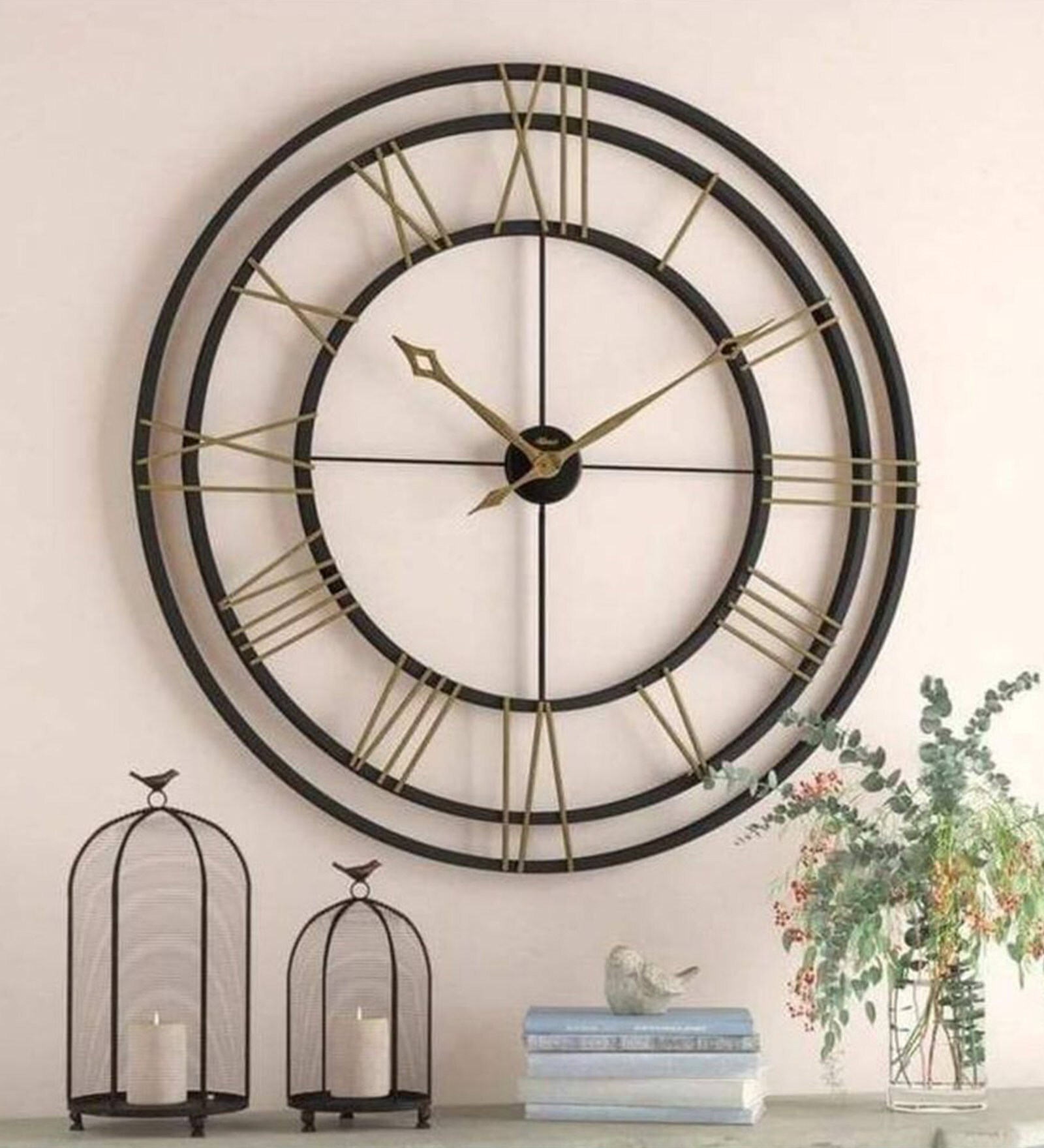 Buy Golden and Black Metal Analog Wall Clock By Radhika Handicraft at ...