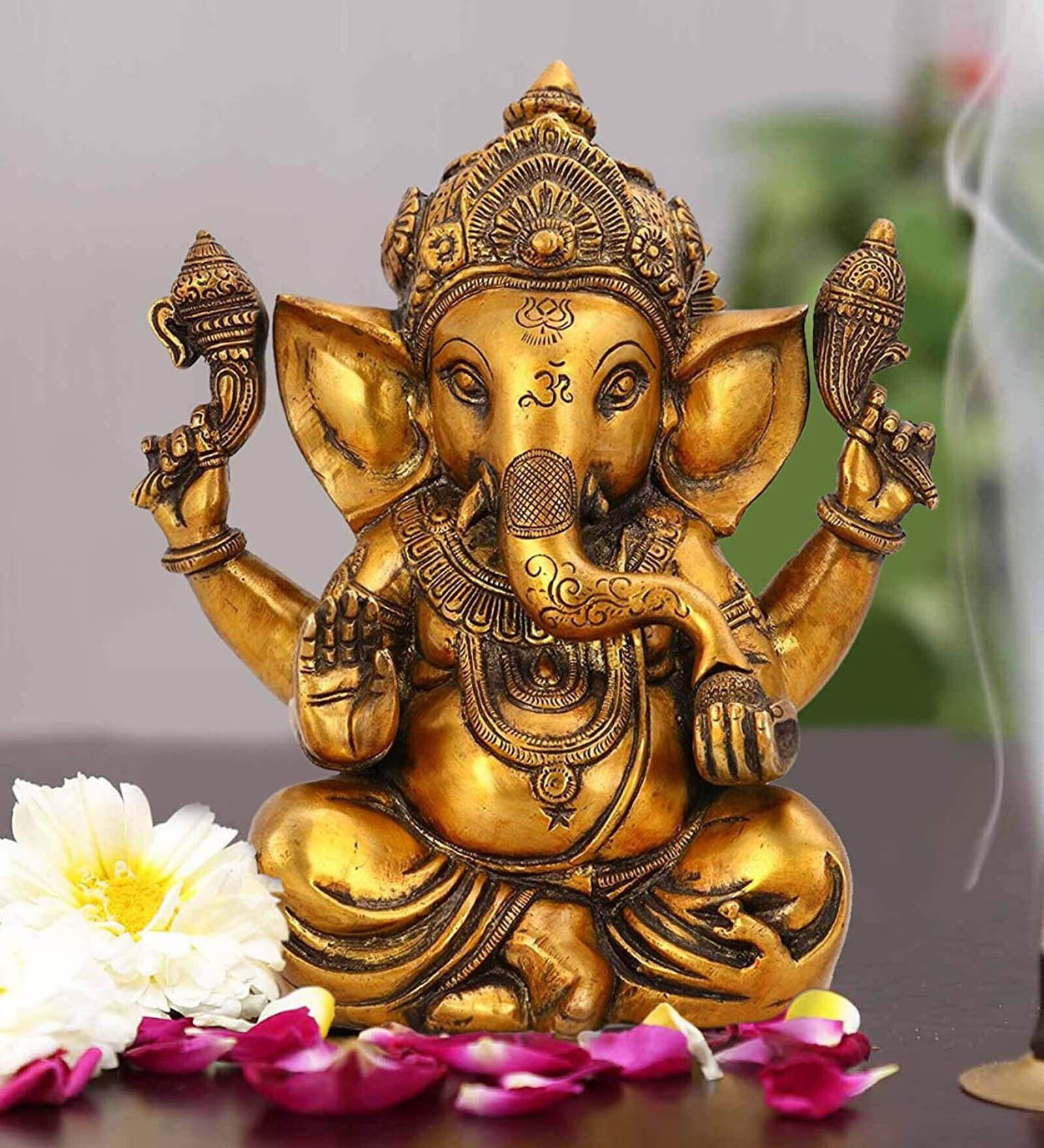 Buy Golden Brass 9.5 Inch Ganesha Idol By Craftvatika at 24% OFF by ...