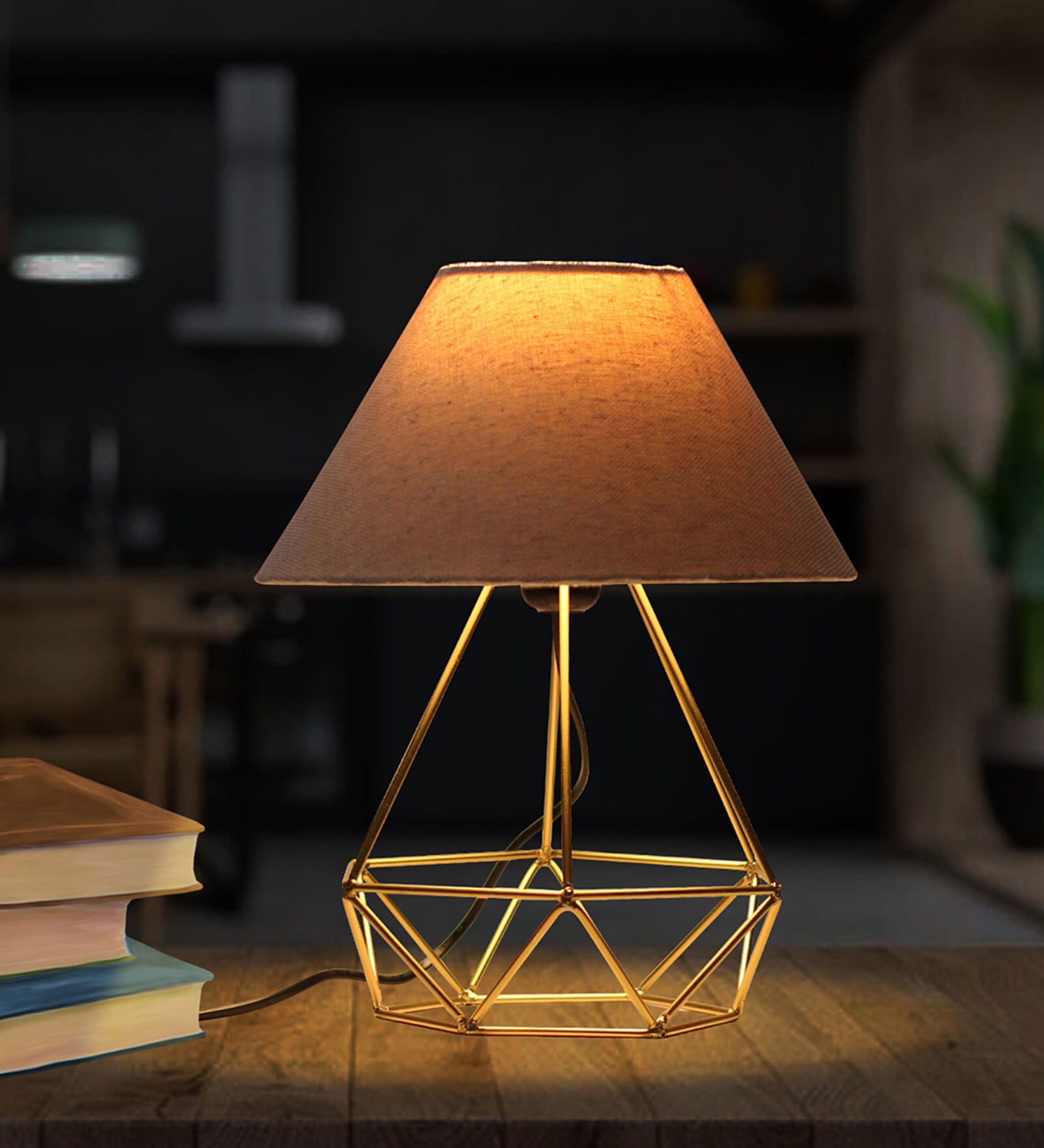 Buy Golden Dazzling Wire Cage Table Lamp with Fabric Shade By Grista ...