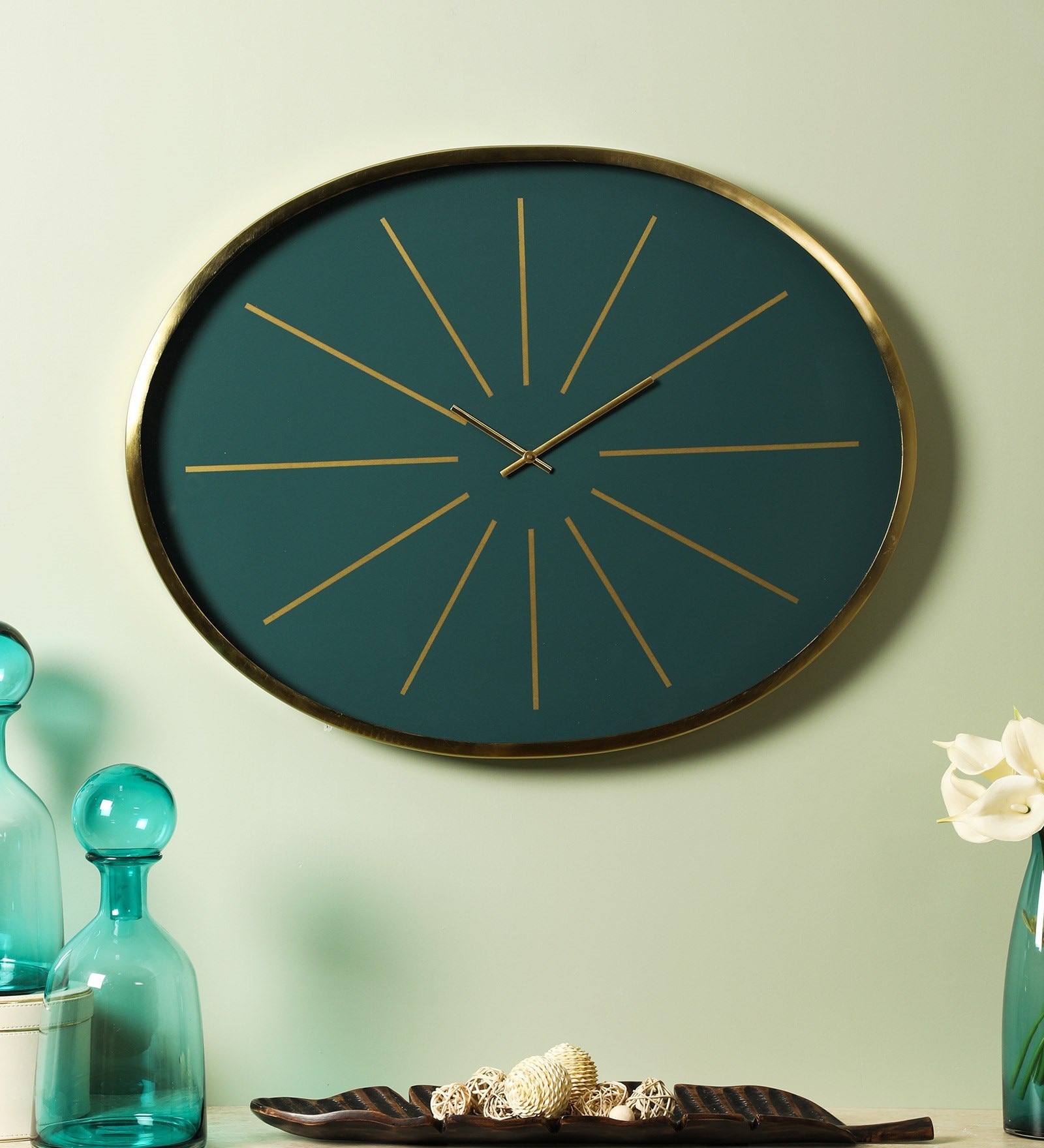 Buy Golden Green Oval Shape Wall Clock By Cocovey at 32% OFF by Cocovey ...