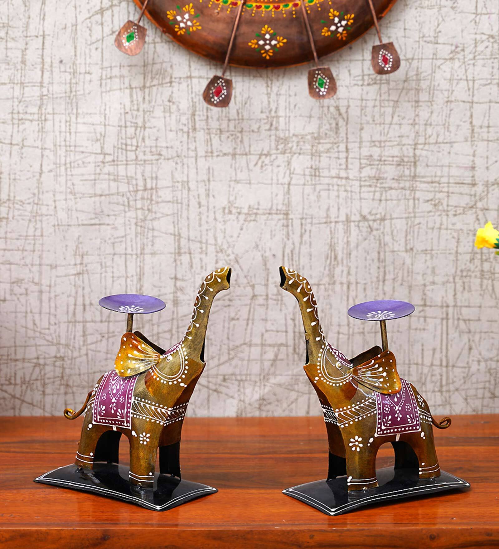 Buy Gold Elephant Set Of 2 Metal Candle Holder at 43% OFF by Craft Tree ...