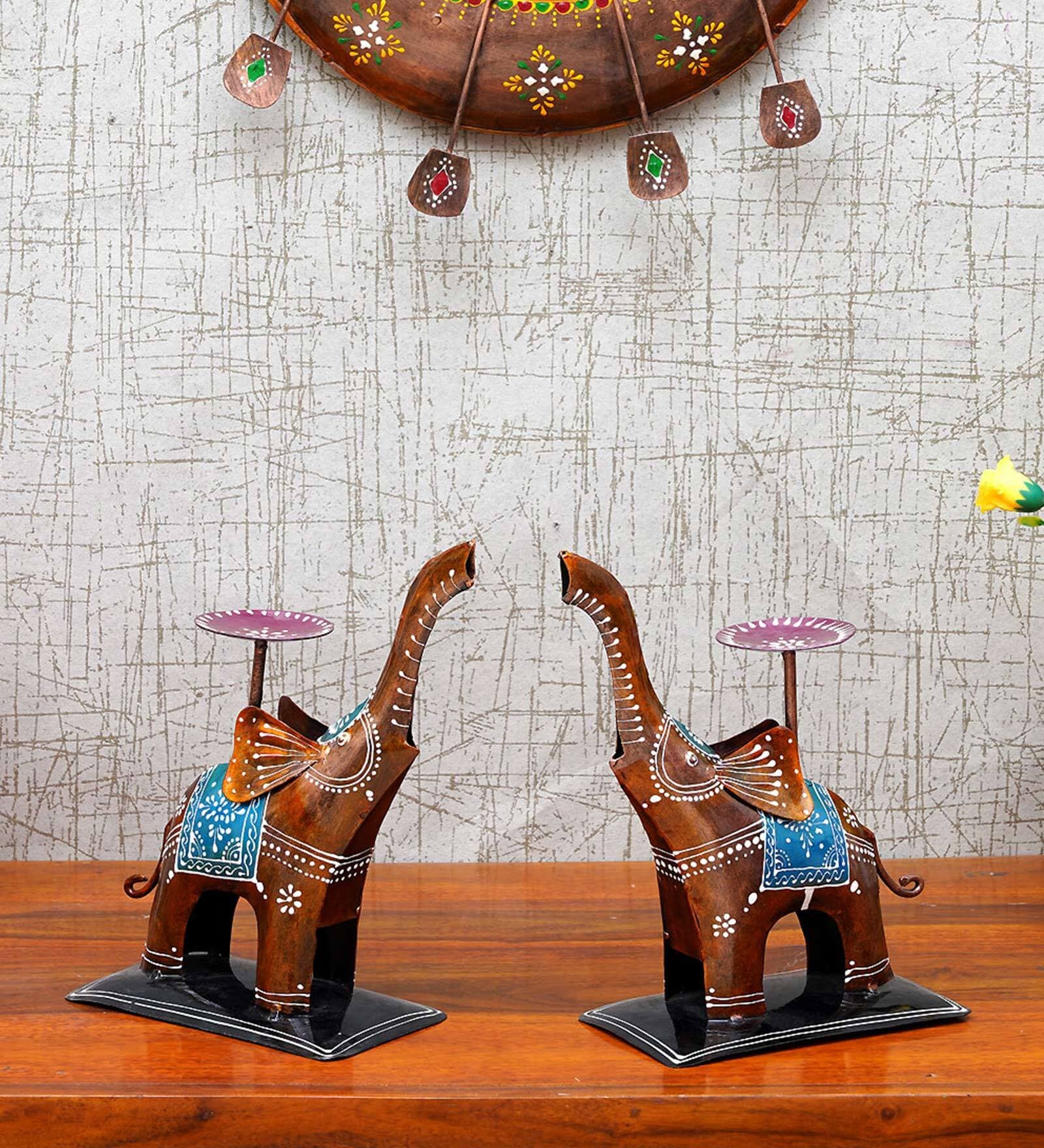 Buy Golden-Elephant Set Of 2 Metal-Candle Holder at 42% OFF by Craft ...