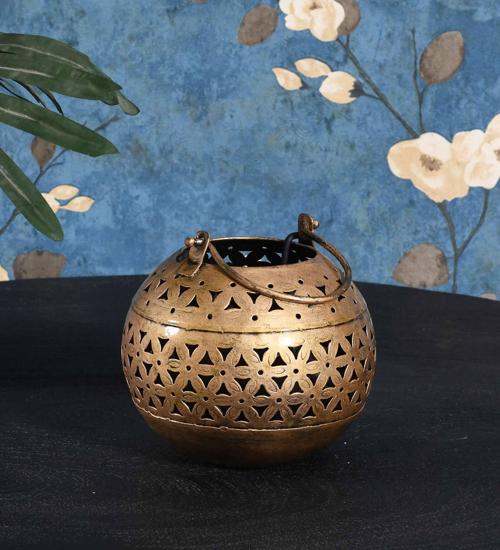 Buy Golden Metal Jali Pot Tlight In Golden Colour at 14% OFF by Craft ...
