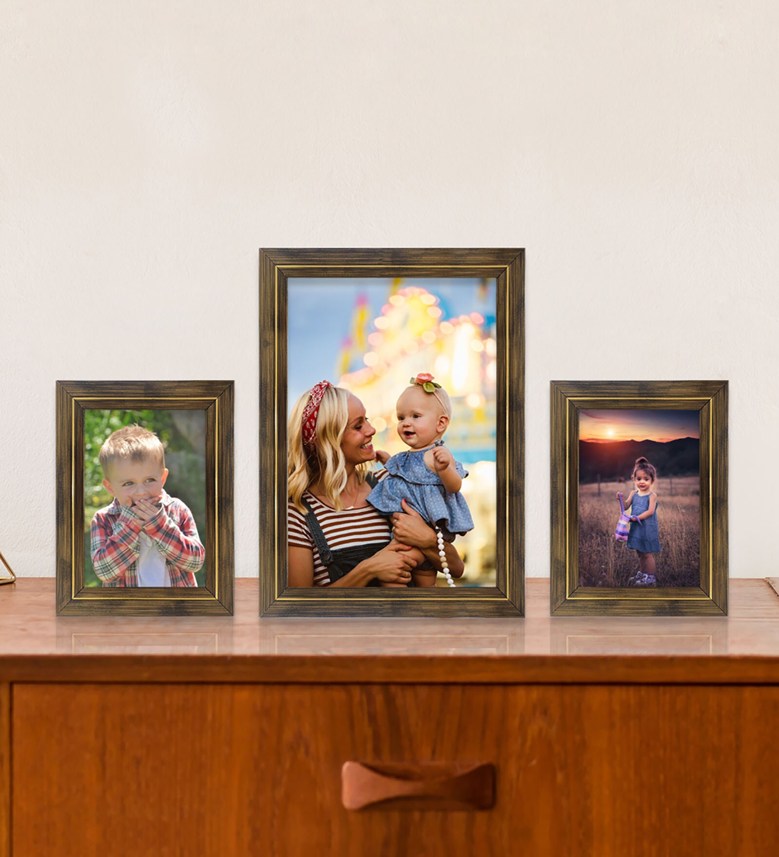 Buy Golden Synthetic wood Set of 3 Table Photo Frame by Random at 23% ...