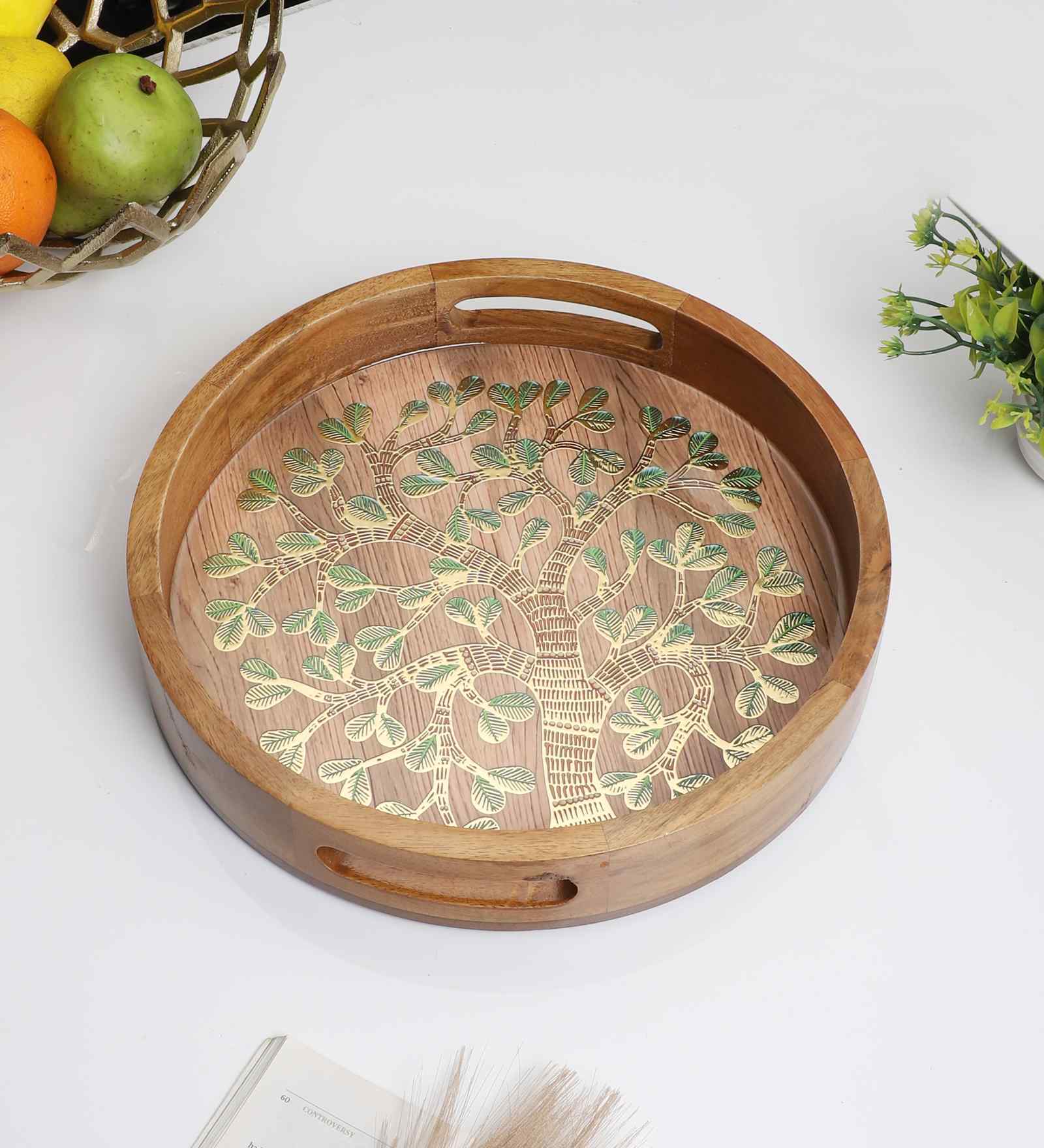 Buy Golden Tree of Life Decorative Tray Wooden Kitchen Organizer ...