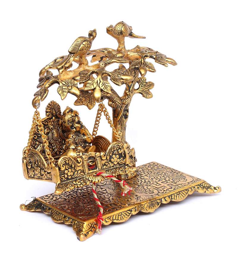 Buy Gold Aluminium Krishna Seated On A Jhoola Idol by Handicrafts ...