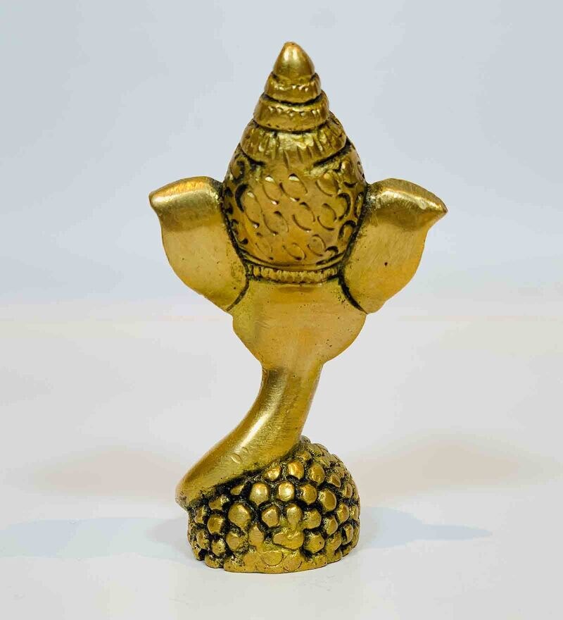 Buy Gold Brass Brass Engraved Ganesha Head With Laddu Base Idol by ...