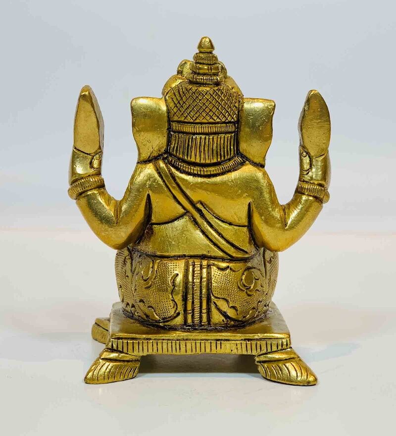 Buy Gold Brass Brass Engraved Ganesha Siting on Chowki Idol by Suriti ...