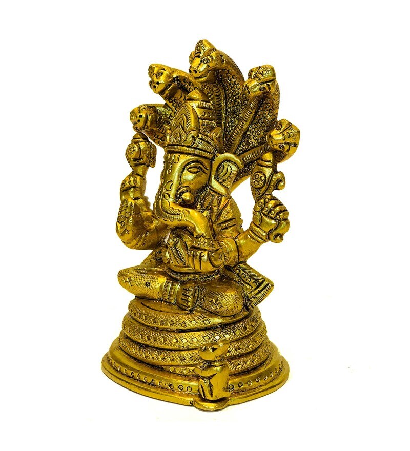 Buy Gold Brass Ganesh With Naag Idol by Suriti The Culture Shop Online ...