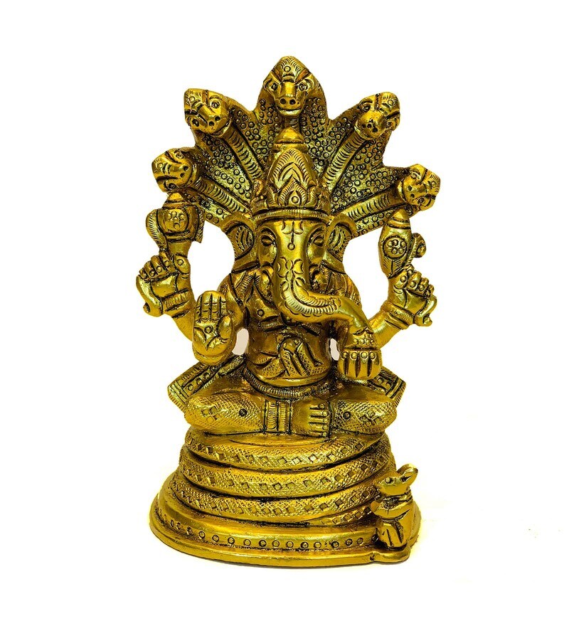 Buy Gold Brass Ganesh With Naag Idol by Suriti The Culture Shop Online ...