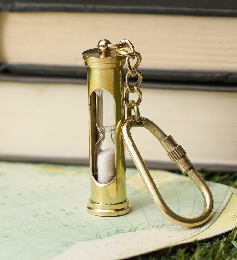Buy Gold Brass Tube Type Sand Timer Key Chain By Exim Decor Online ...