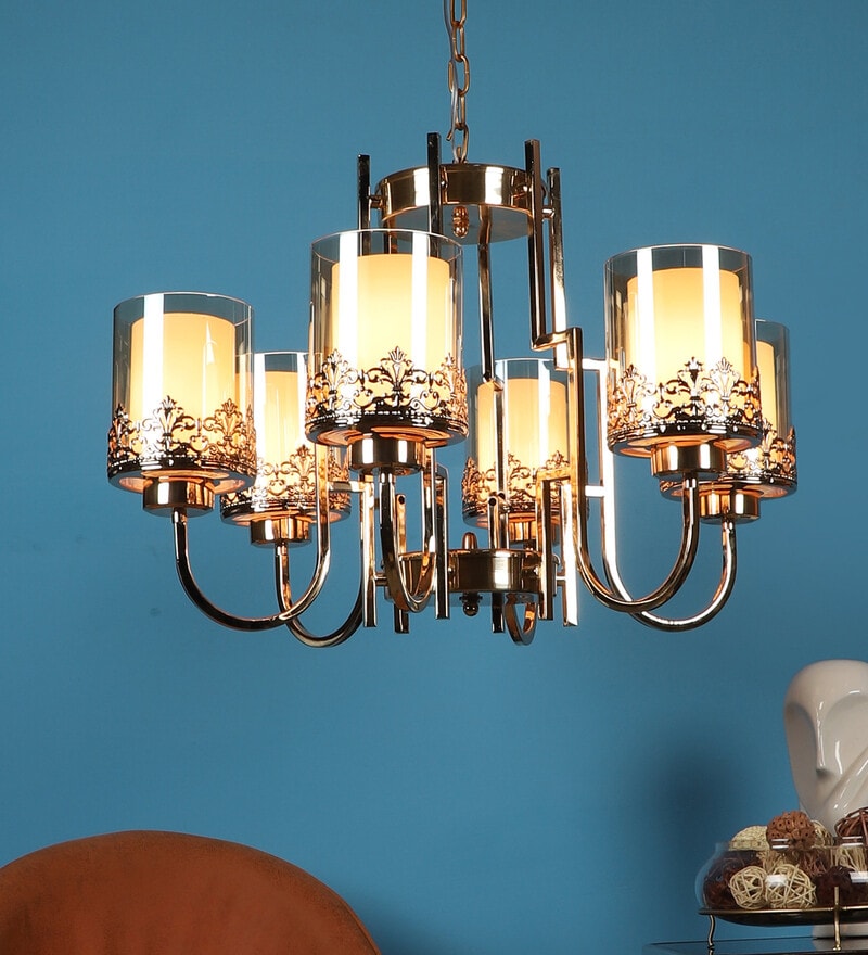 Buy Naples Gold Iron Shaded Chandelier by Eliante by Jainsons Lights ...