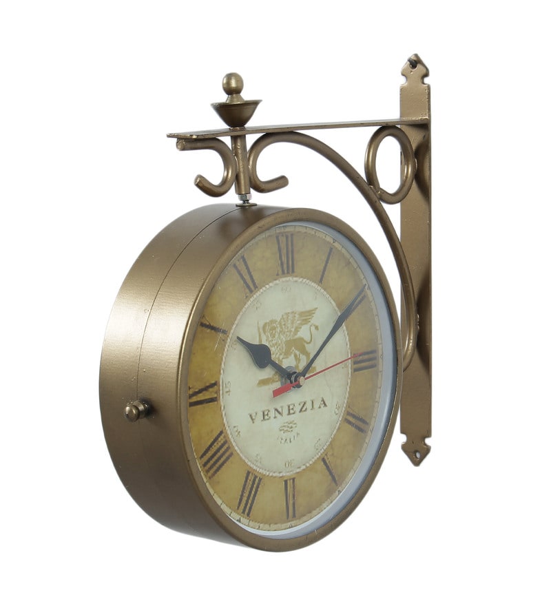 Buy Gold Metal Analog Railway Clock by Tu Casa Online - Platform Clocks ...