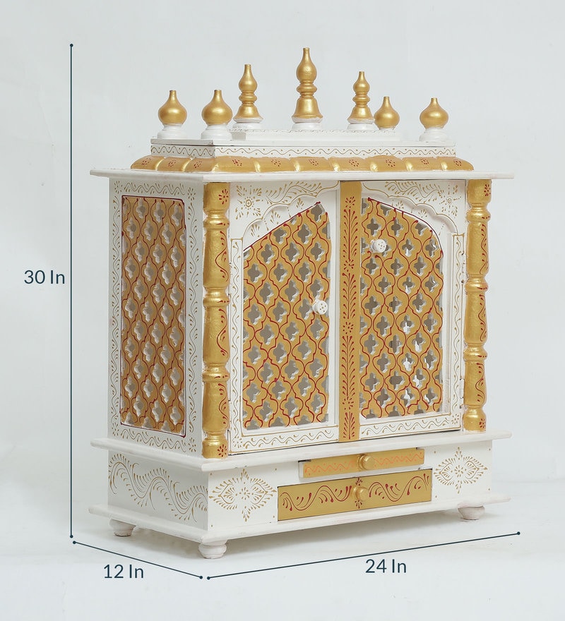 Buy Gold Sheesham Wood & MDF With Door Handicraft Temple by India Home ...