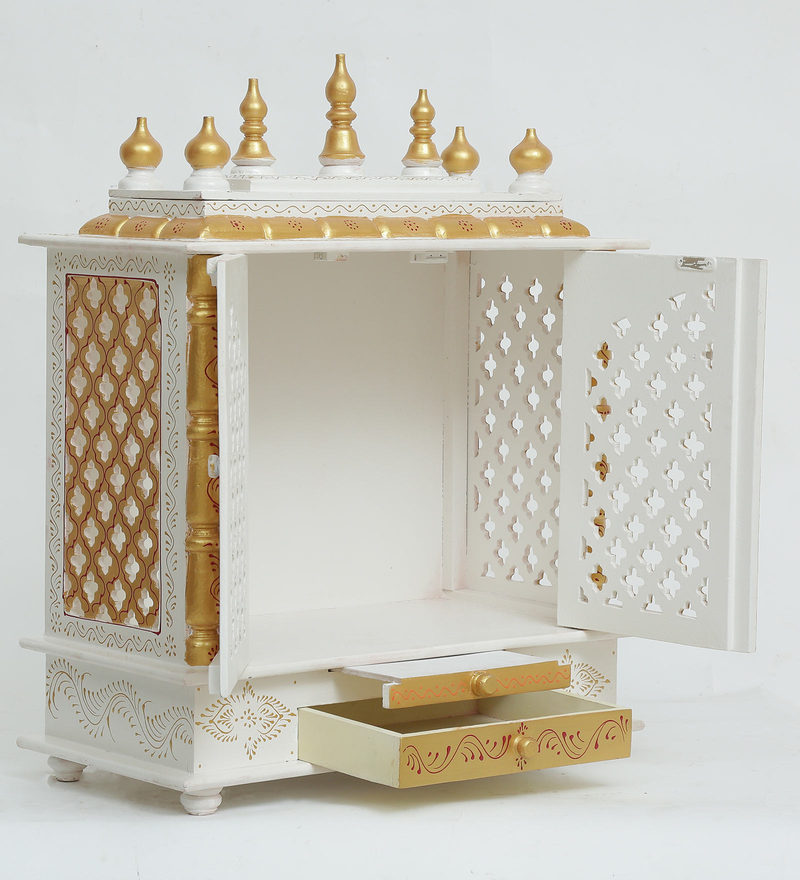 Buy Gold Sheesham Wood & MDF With Door Handicraft Temple by India Home ...