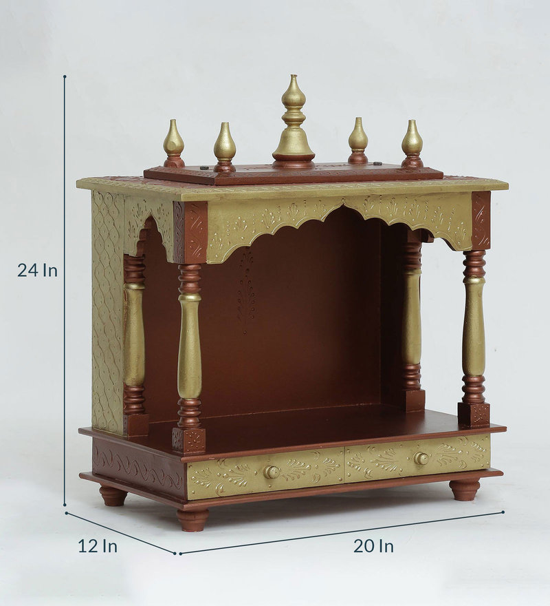 Buy Gold Sheesham Wood & MDF Without Door Handicraft Temple by India ...