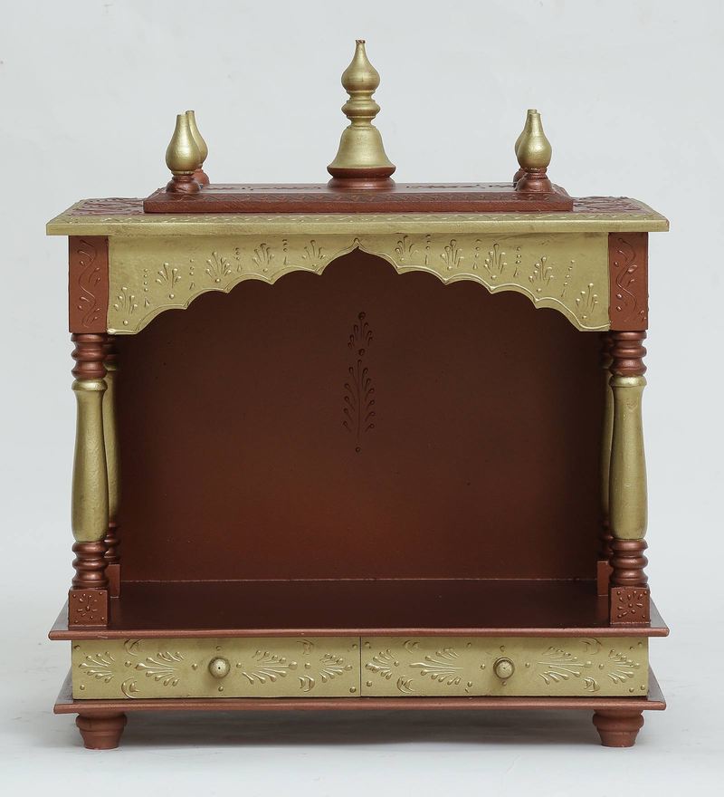 Buy Gold Sheesham Wood & MDF Without Door Handicraft Temple by India ...