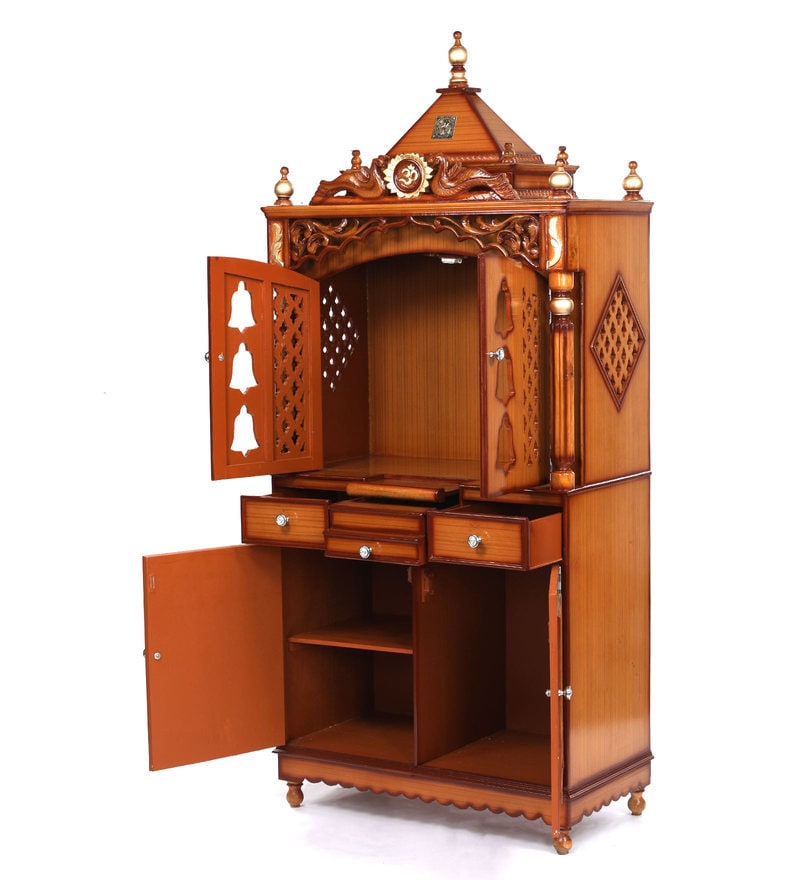 Buy Teak Wood Gold Large Mandir With Storage By Dzyn Furnitures Online ...