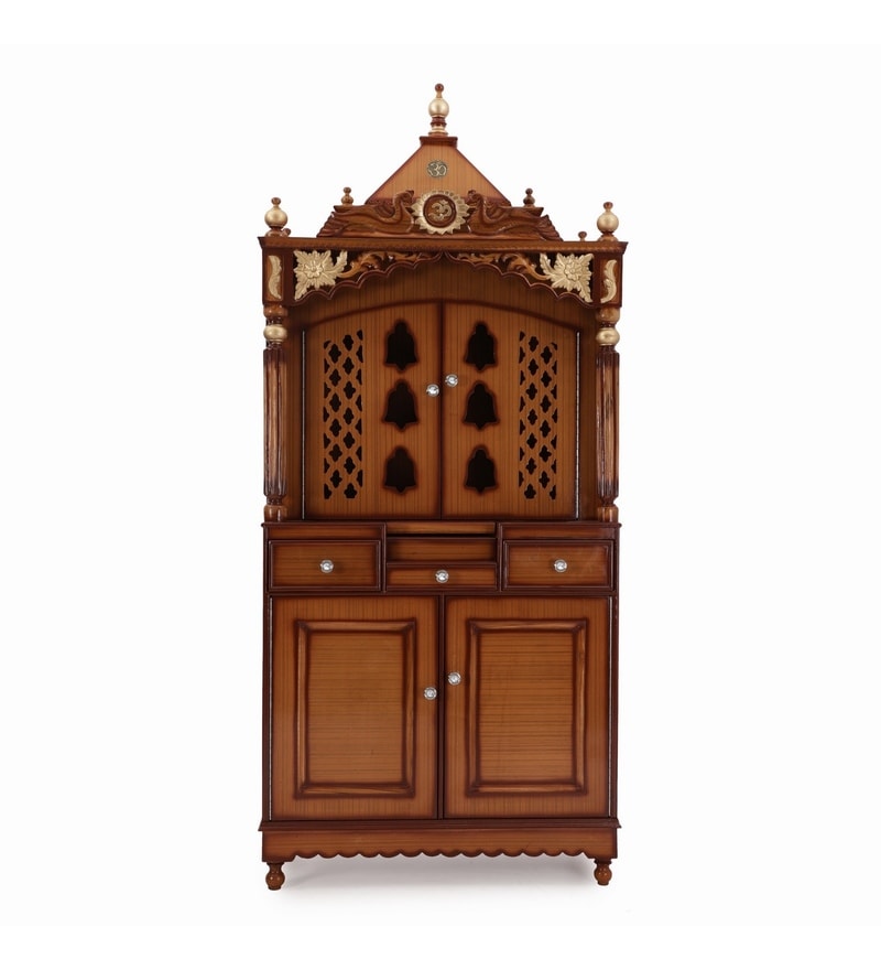 Buy Teak Wood Brown Gold Large Mandir With Storage By Dzyn Furnitures ...
