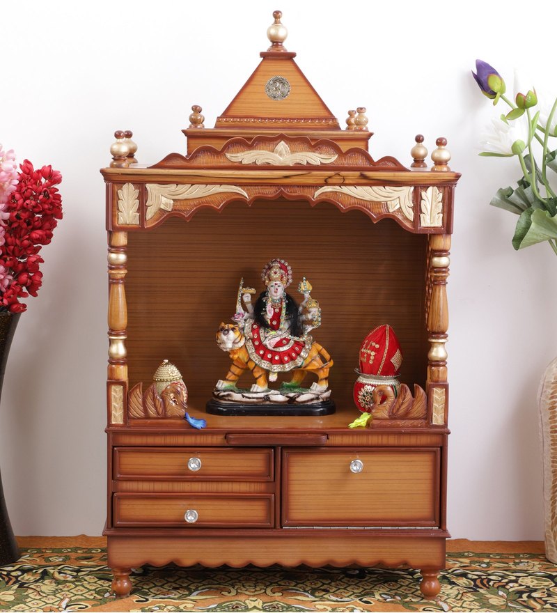 Buy Teak Wood Gold Large Mandir With Storage By Dzyn Furnitures Online ...